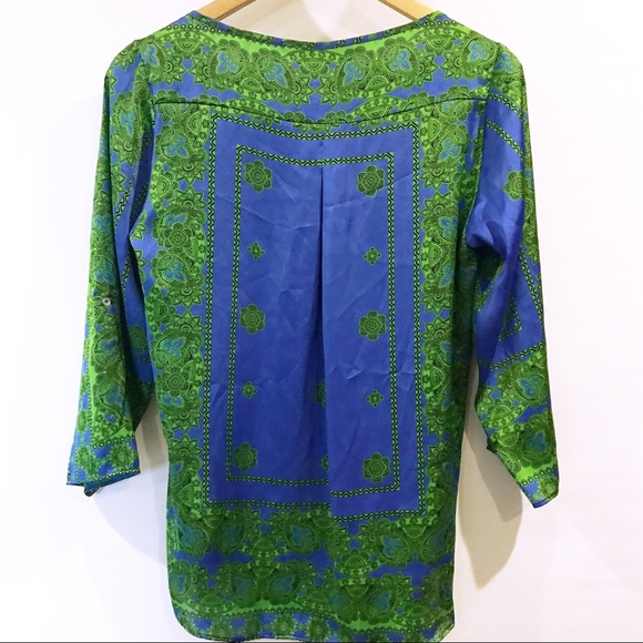 Zara | Tops | Zara Basic Patterned Blue Green Blouse S | Poshmark
